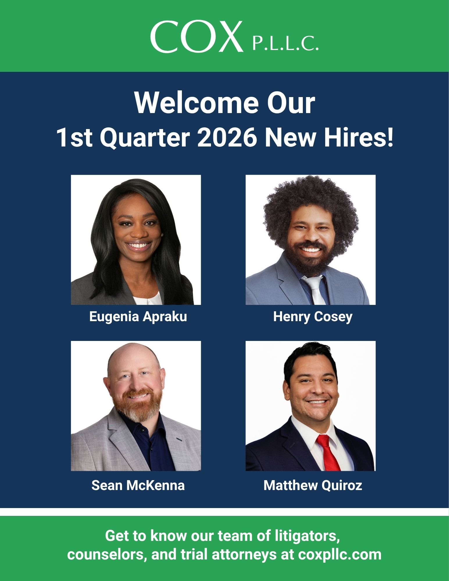 New Hires for Q1 2026 - Cox P.L.L.C.
